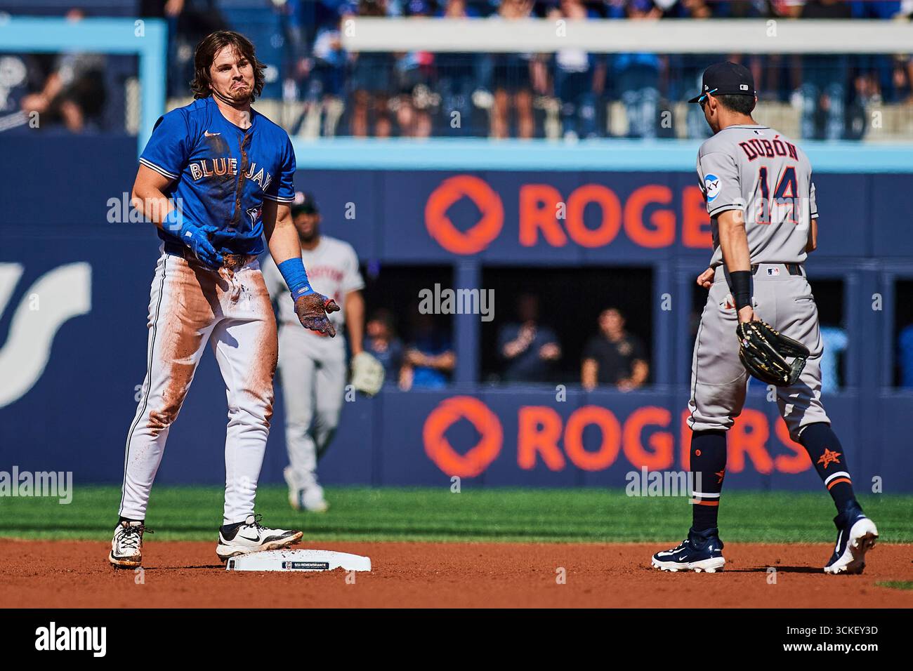 Toronto Blue Jays' Addison Barger (47) reacts after hitting an RBI ...