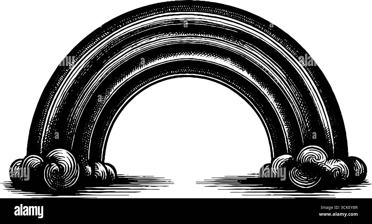 Engraved black and bold rainbow arc illustration for posters and design ...