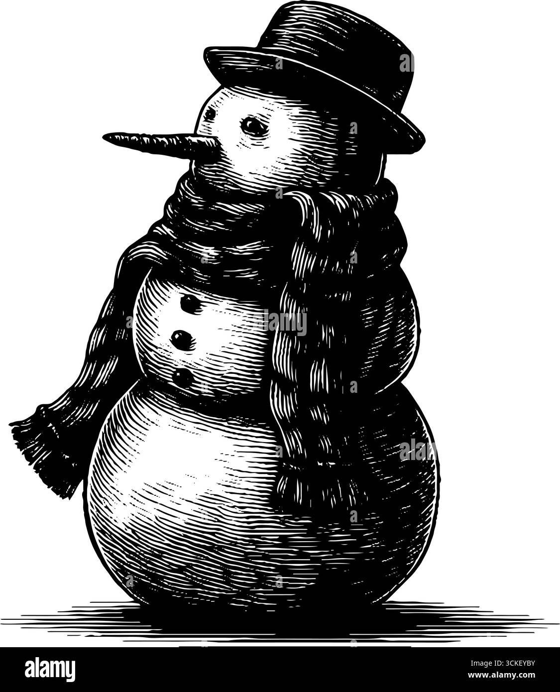 Vintage engraved illustration of snowman with scarf and hat for winter ...