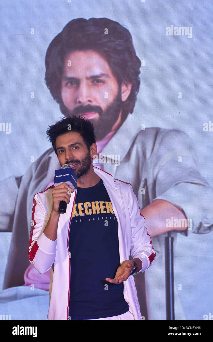 Bollywood actor Kartik Aryan is seen at a promotional event for Sketchers shoes at a shopping ...