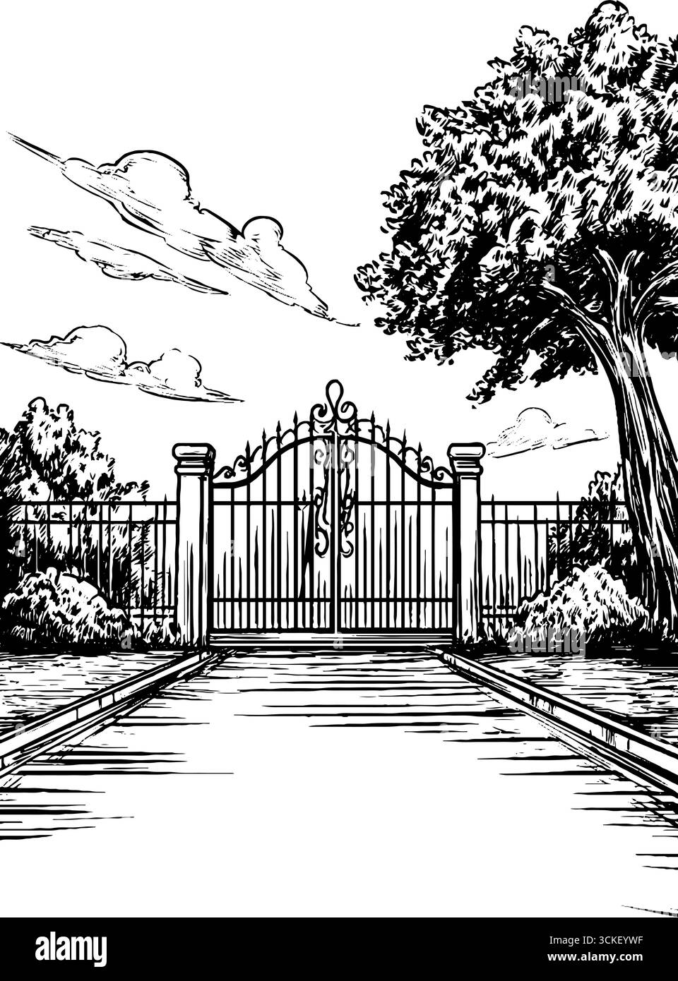 Wrought iron fence historical Black and White Stock Photos & Images - Alamy