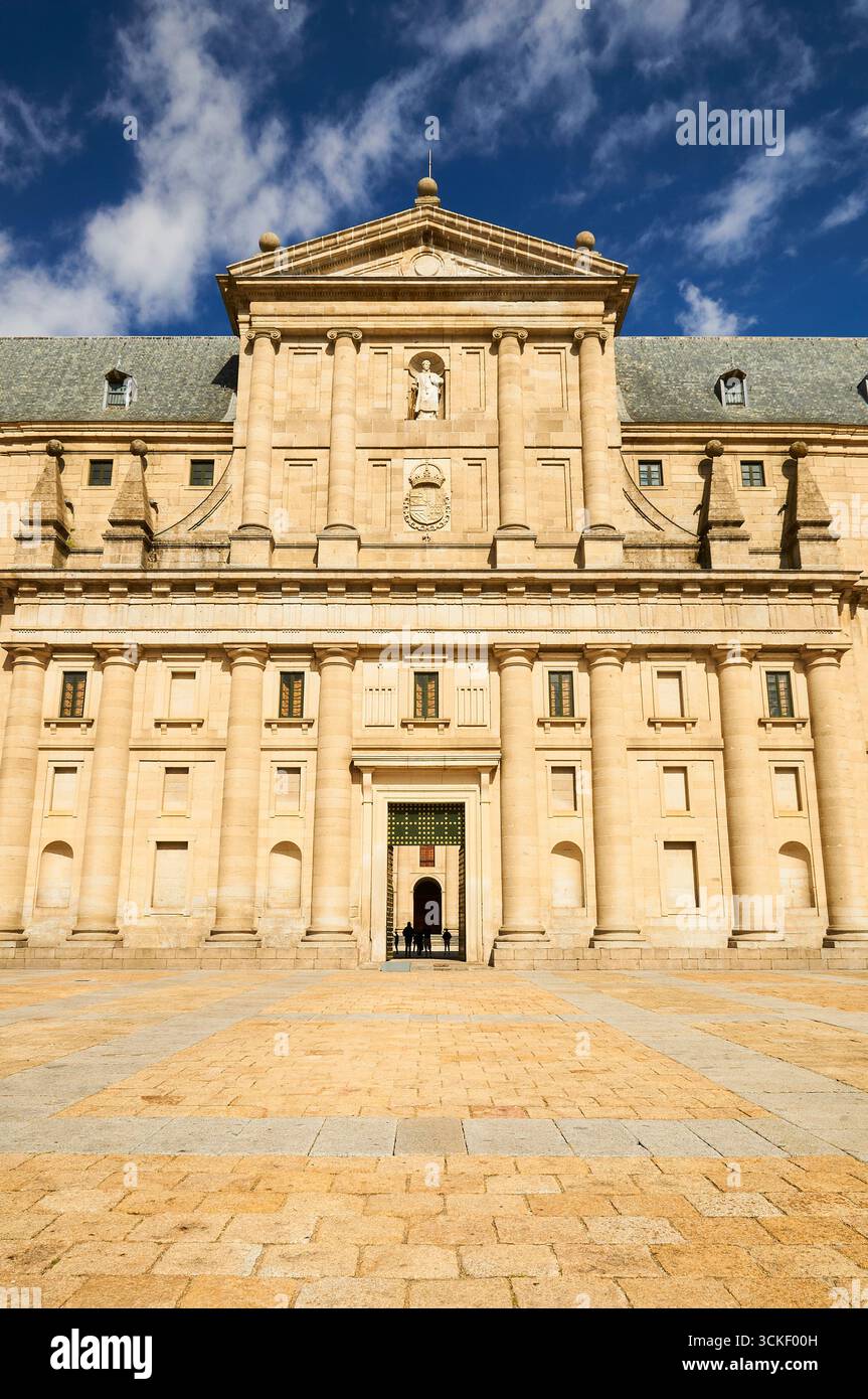 Main facade and entrance of Monasterio de El Escorial, one of the most ...
