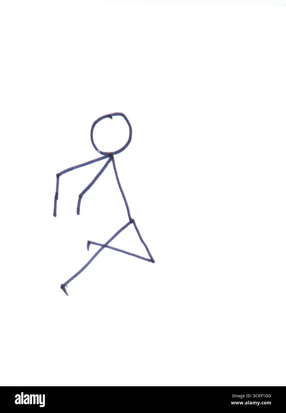 A simple stick figure concept in the shape of a person doing a long ...