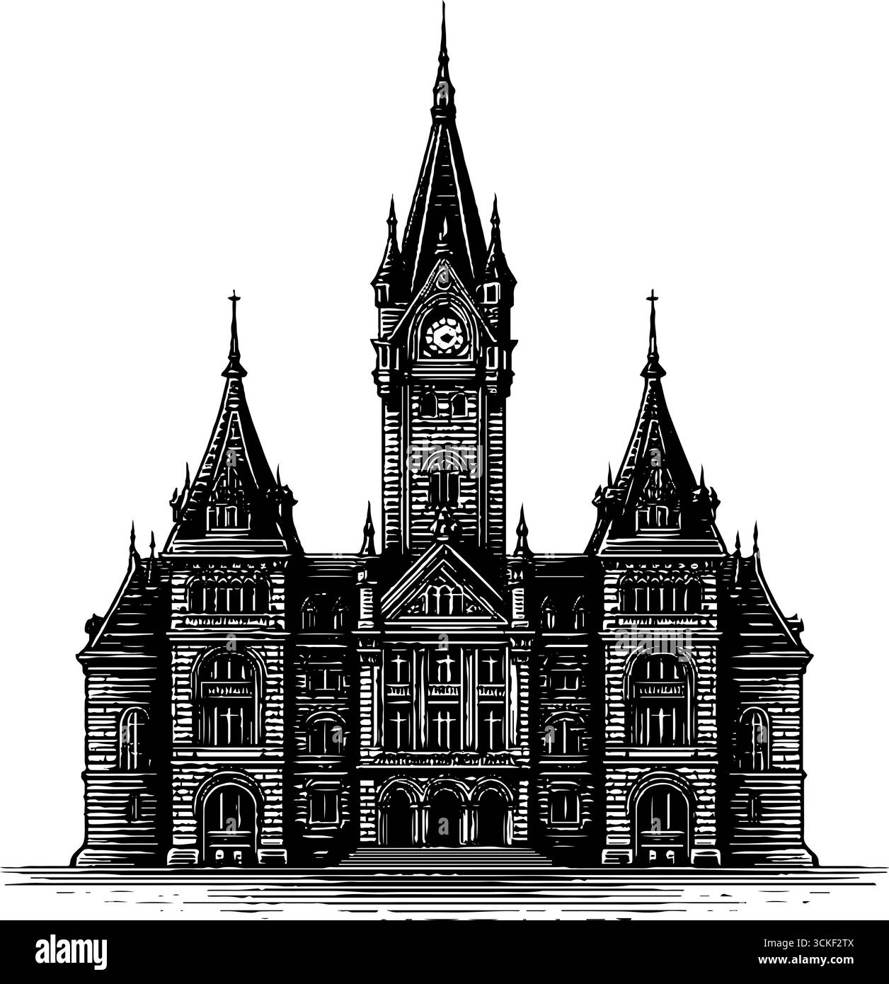 Vintage town hall engraving illustration of a historical building for ...