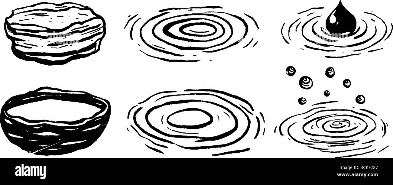 Hand drawn black and white bubble and ripple sketch collection for ...