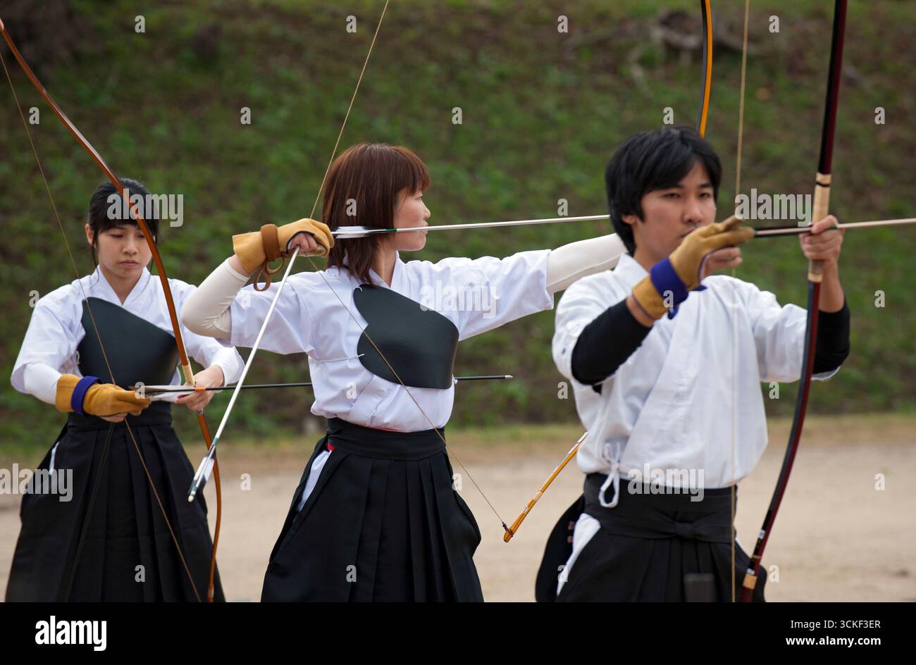 Traditional Japanese martial art of "kyudo" (弓道), or the way of the bow ...