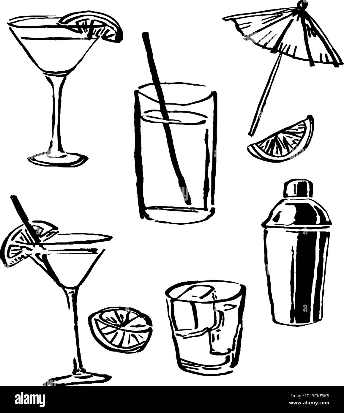 Black and white hand-drawn cocktails sketch collection for design Stock ...