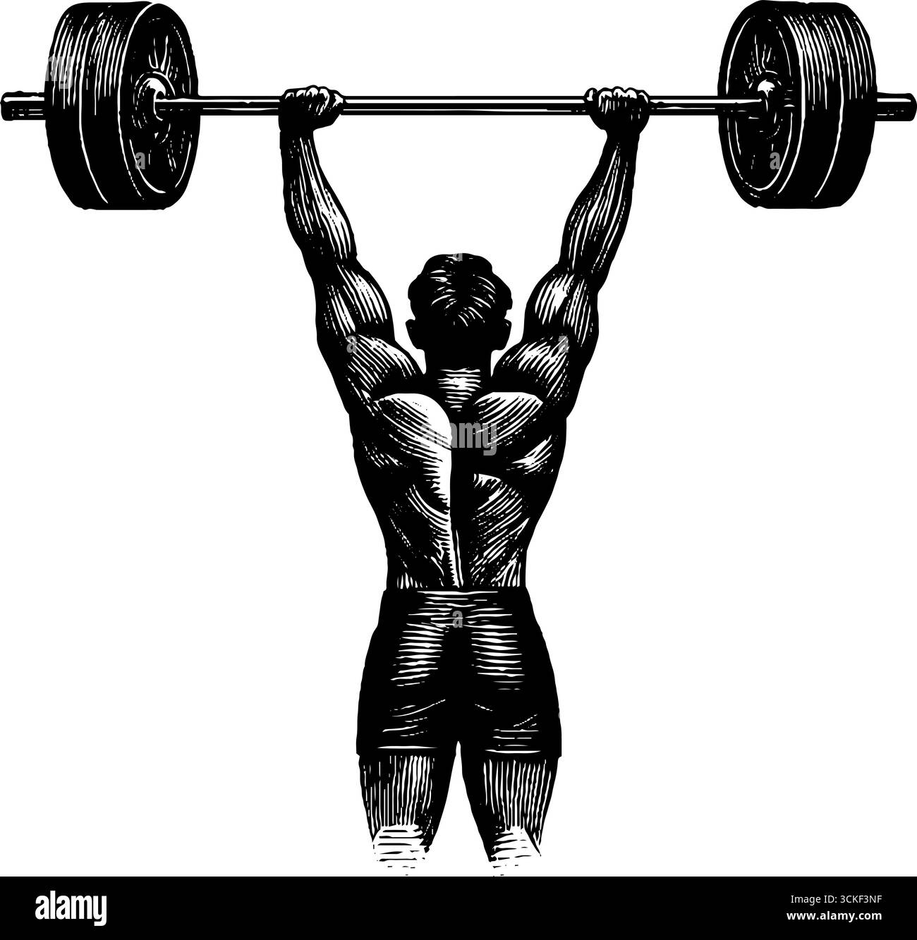 Vintage engraved illustration of a weightlifter holding barbell for ...