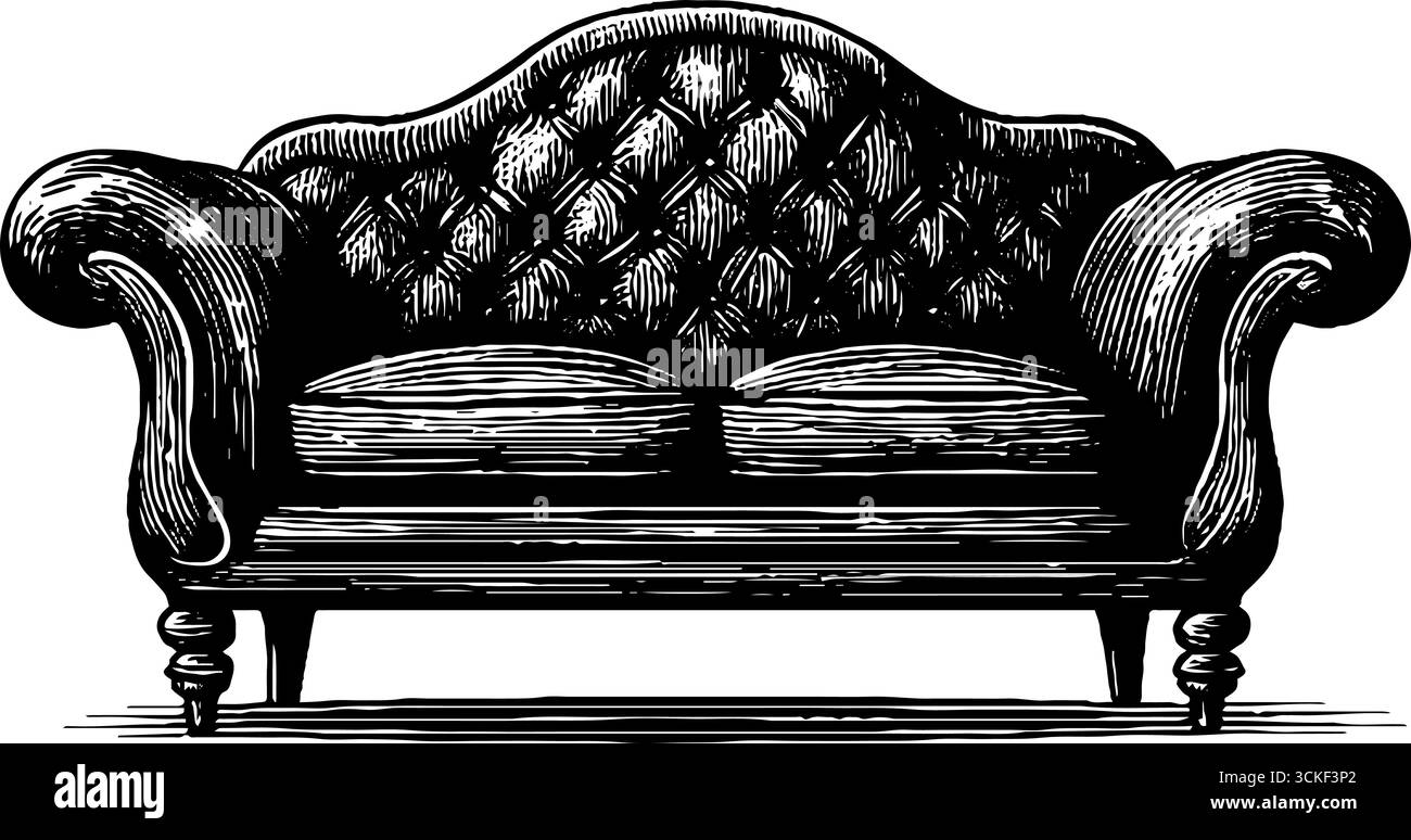 Vintage victorian sofa engraving - retro furniture design for decor and ...