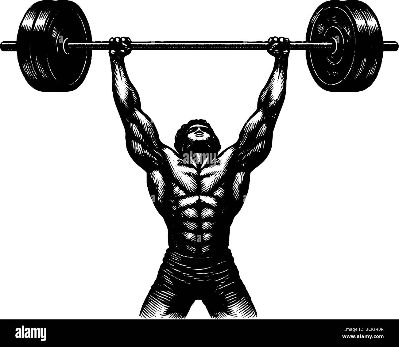 Vintage engraving of weightlifter lifting barbell - retro fitness and ...