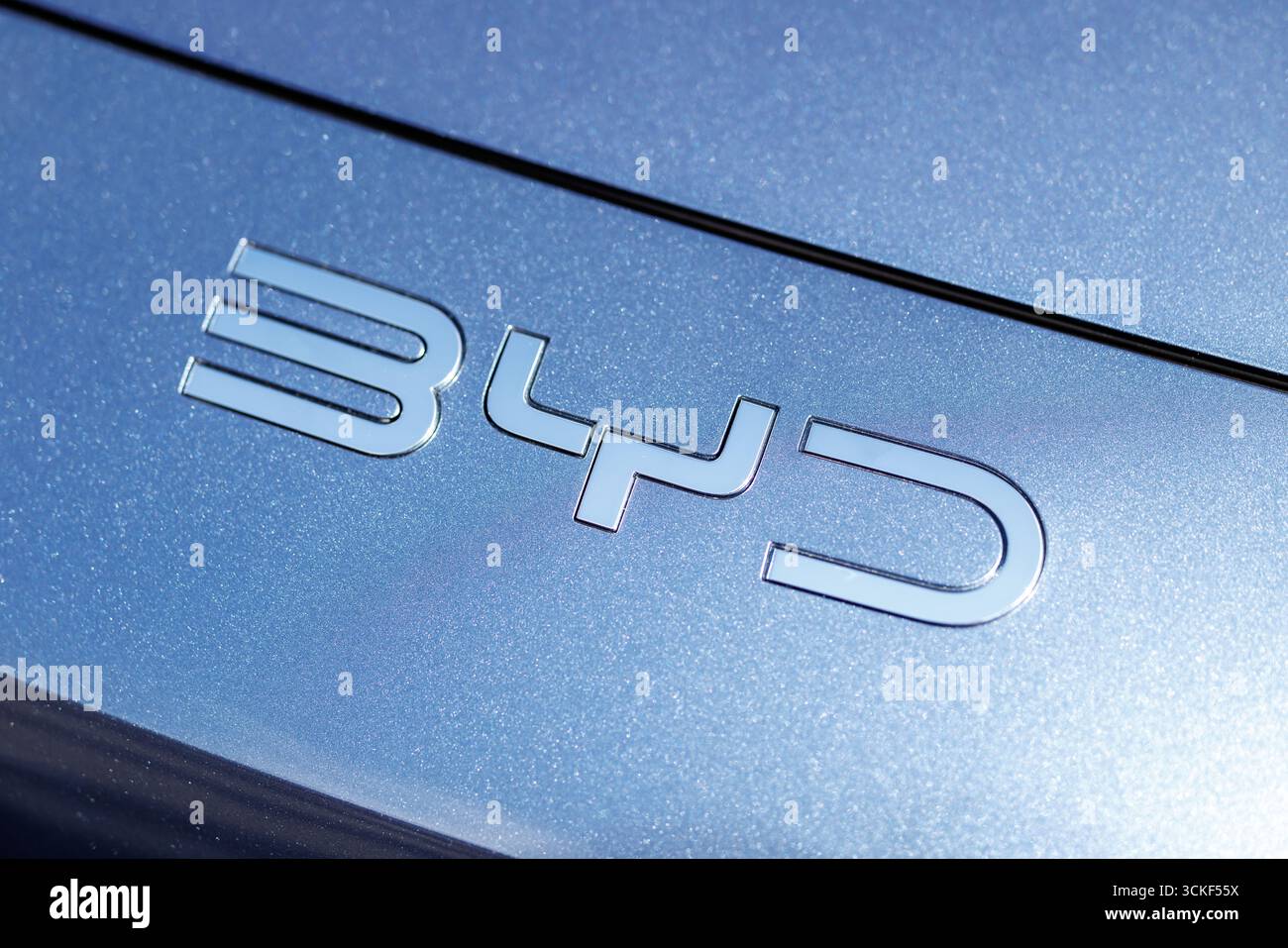 11 September 2025, Bavaria, Munich: The BYD brand logo (brand, logo ...