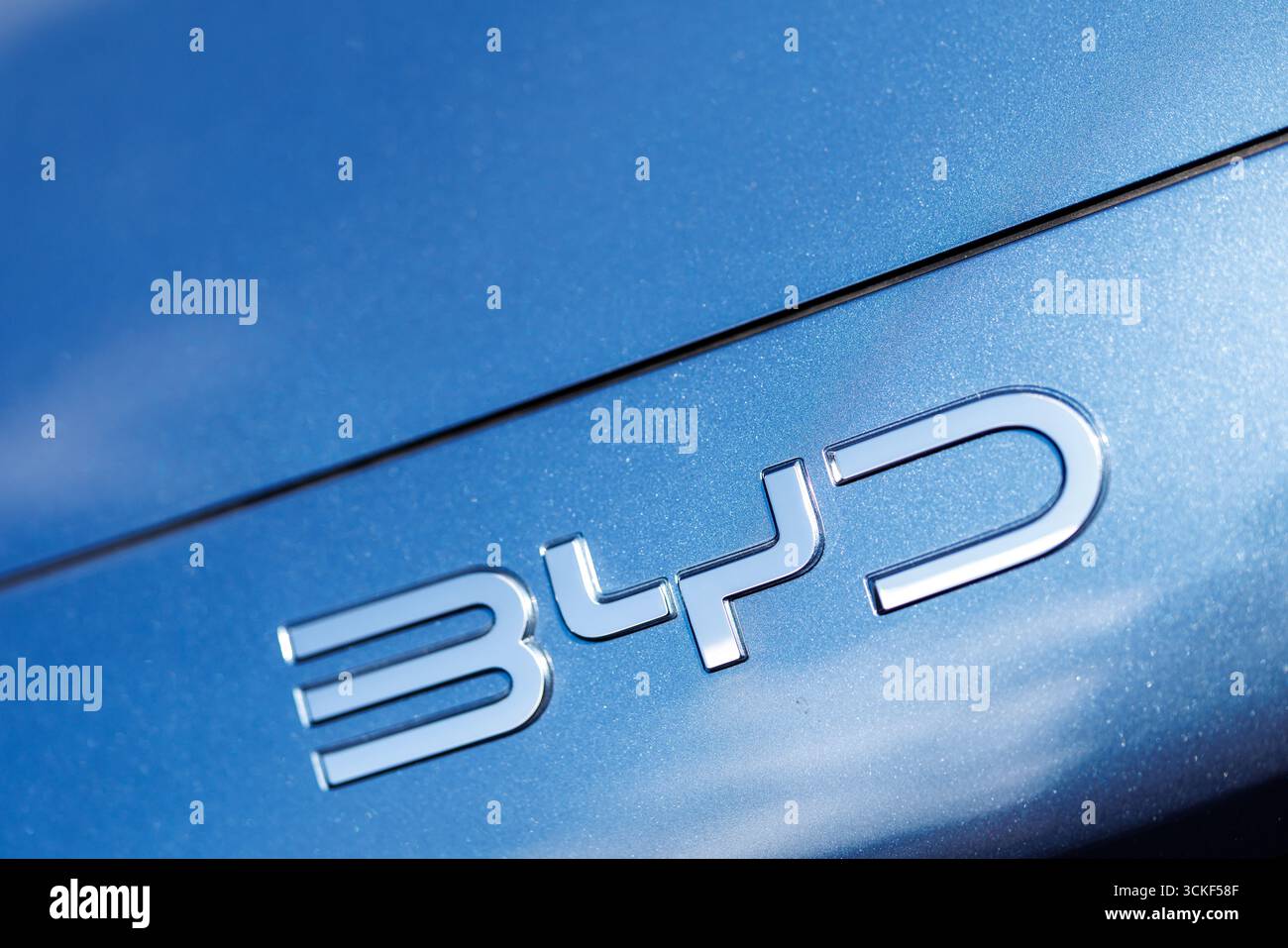 11 September 2025, Bavaria, Munich: The BYD brand logo (brand, logo ...