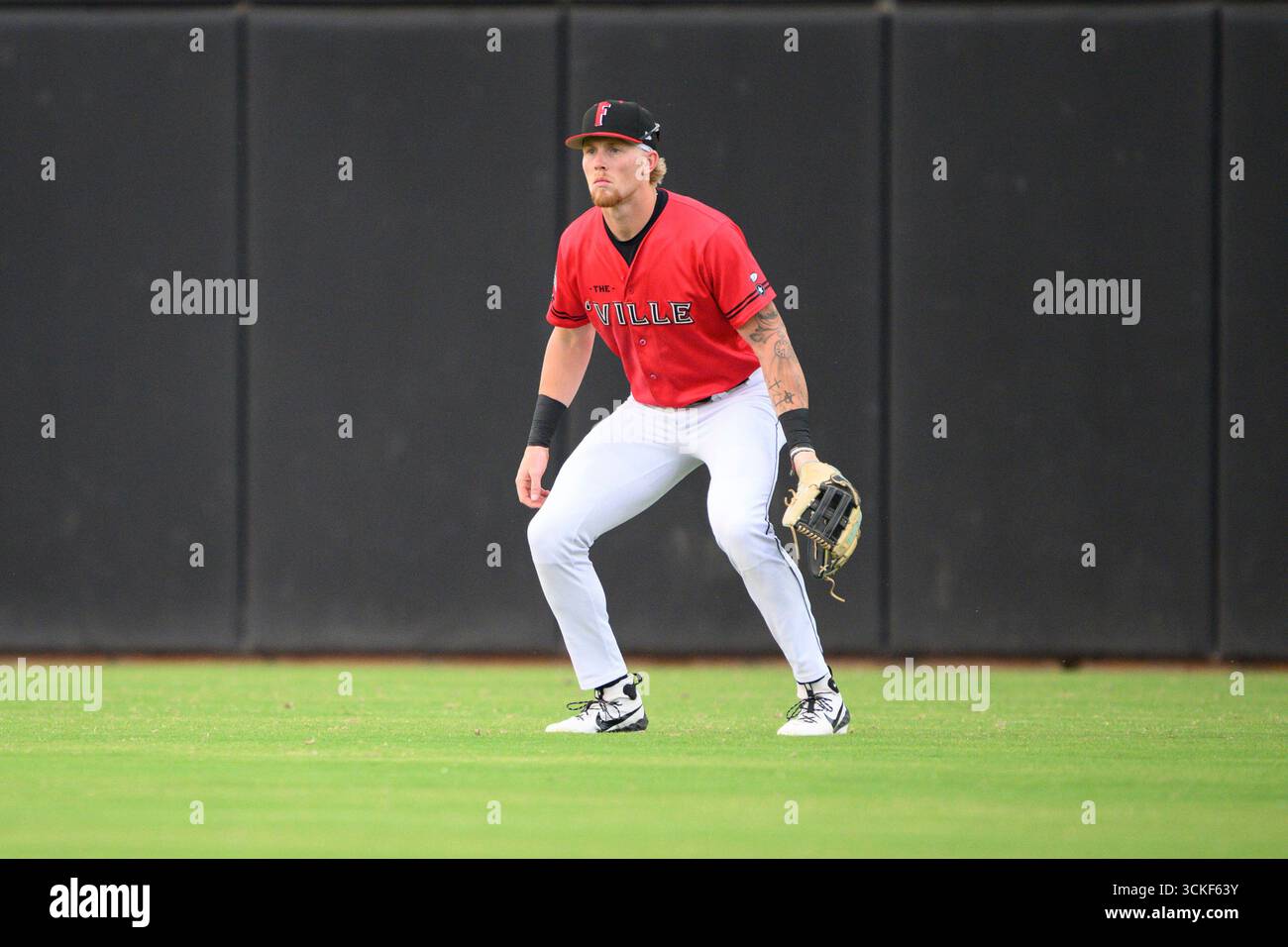 Center fielder Ethan Frey (9) of the Fayetteville Woodpeckers in action ...