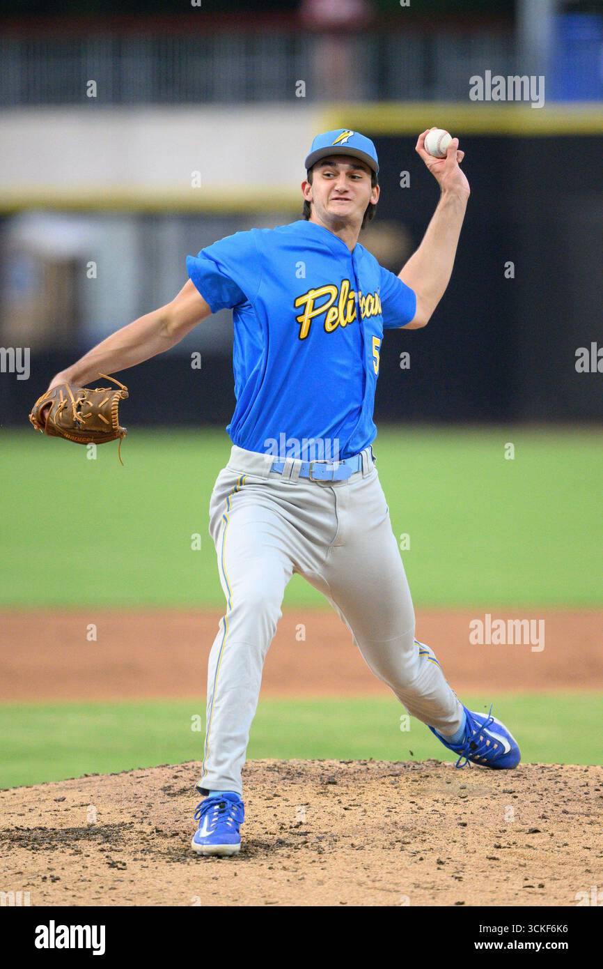 Pitcher Pierce Coppola (50) of the Myrtle Beach Pelicans delivers a ...