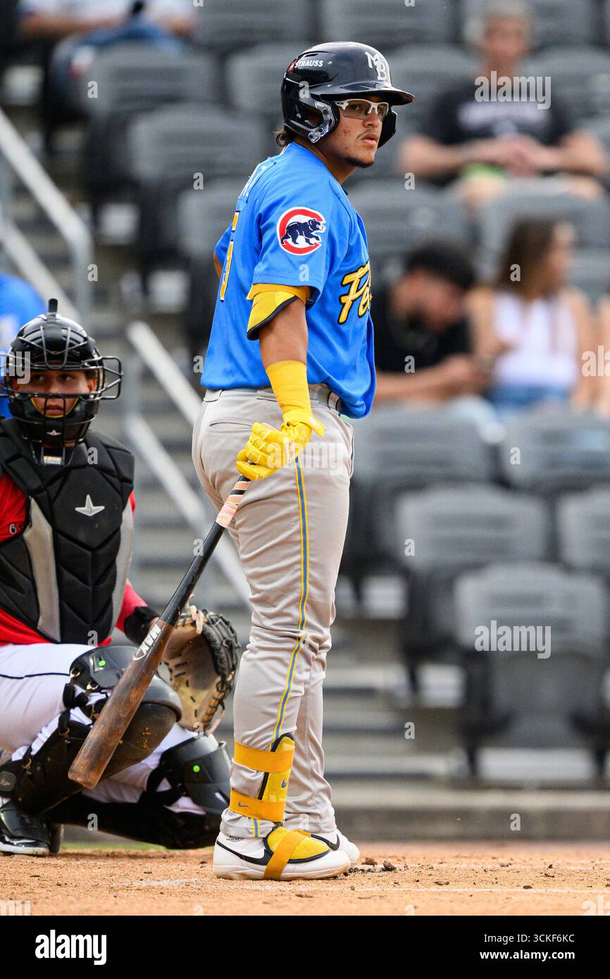 Jairo Diaz (5) of the Myrtle Beach Pelicans at bat during a Carolina ...