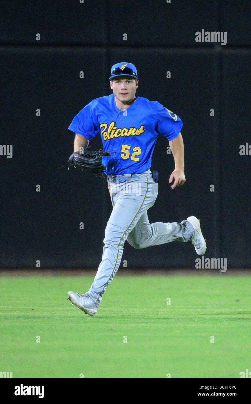 Center fielder Kane Kepley (52) of the Myrtle Beach Pelicans in action ...