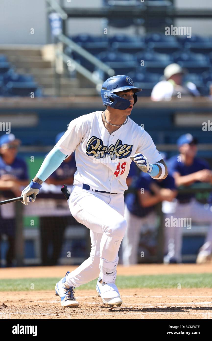 Ching-Hsien Ko (46) of the Rancho Cucamonga Quakes bats against the ...