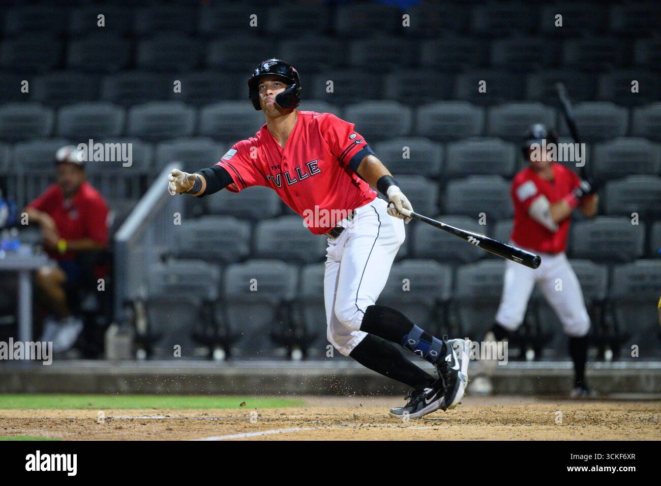 Chase Call (44) of the Fayetteville Woodpeckers at bat during a Carolina League baseball game ...