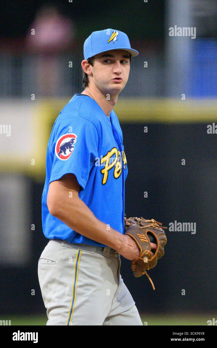 Pitcher Pierce Coppola (50) of the Myrtle Beach Pelicans delivers a pitch to the plate during a ...