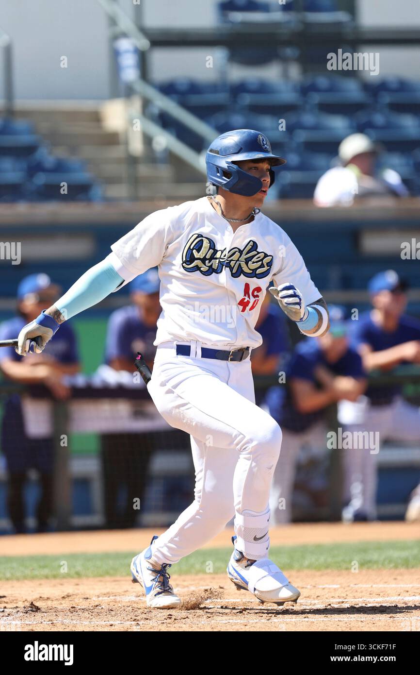 Ching-Hsien Ko (46) of the Rancho Cucamonga Quakes bats against the ...