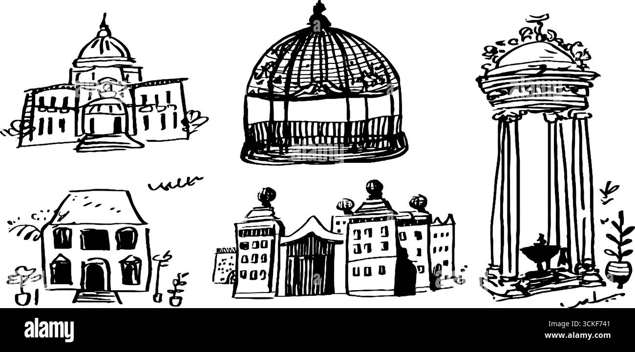 Collection of detailed architectural designs Black and White Stock ...