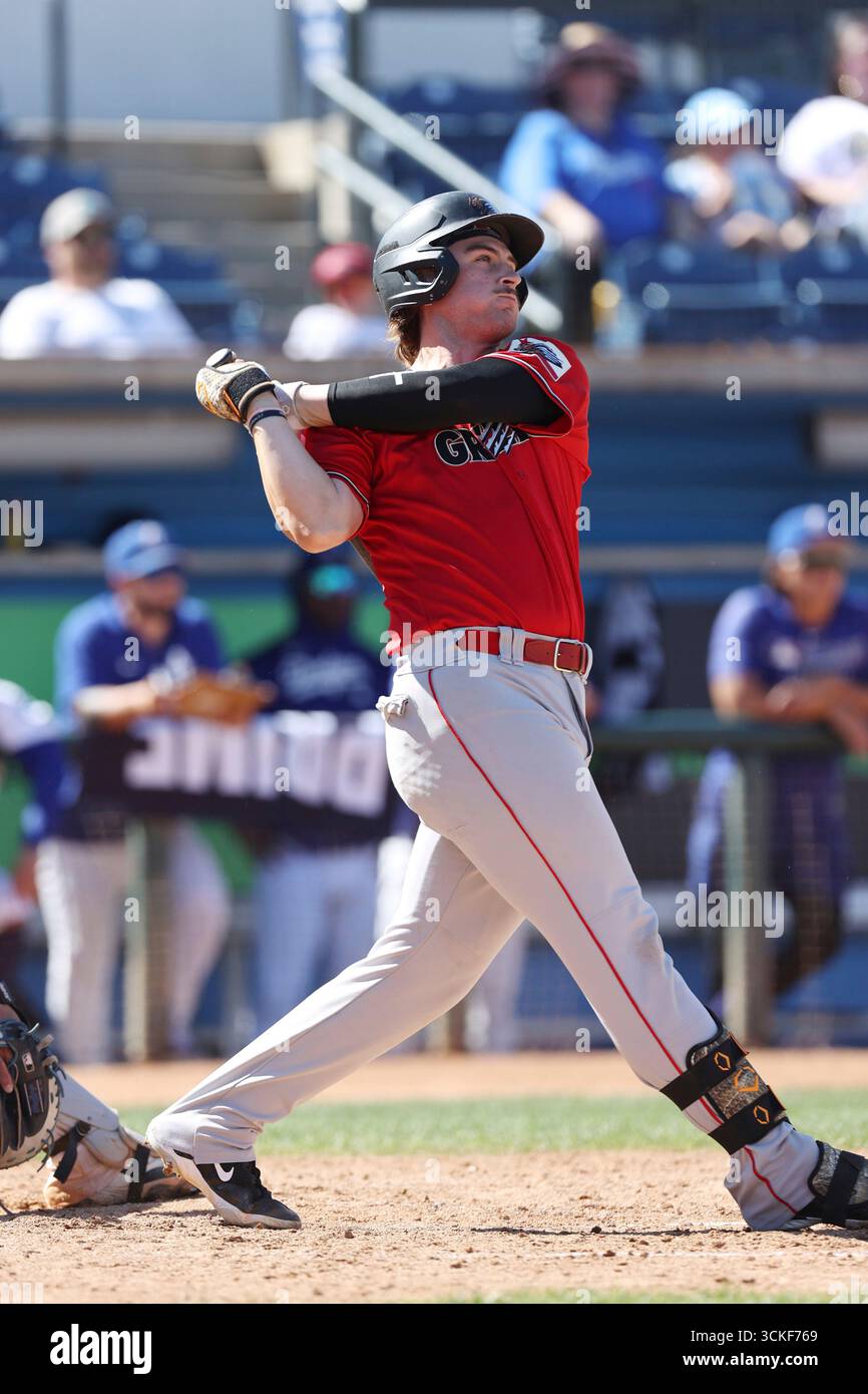 Tanner Thach (30) of the Fresno Grizzlies bats against the Rancho ...