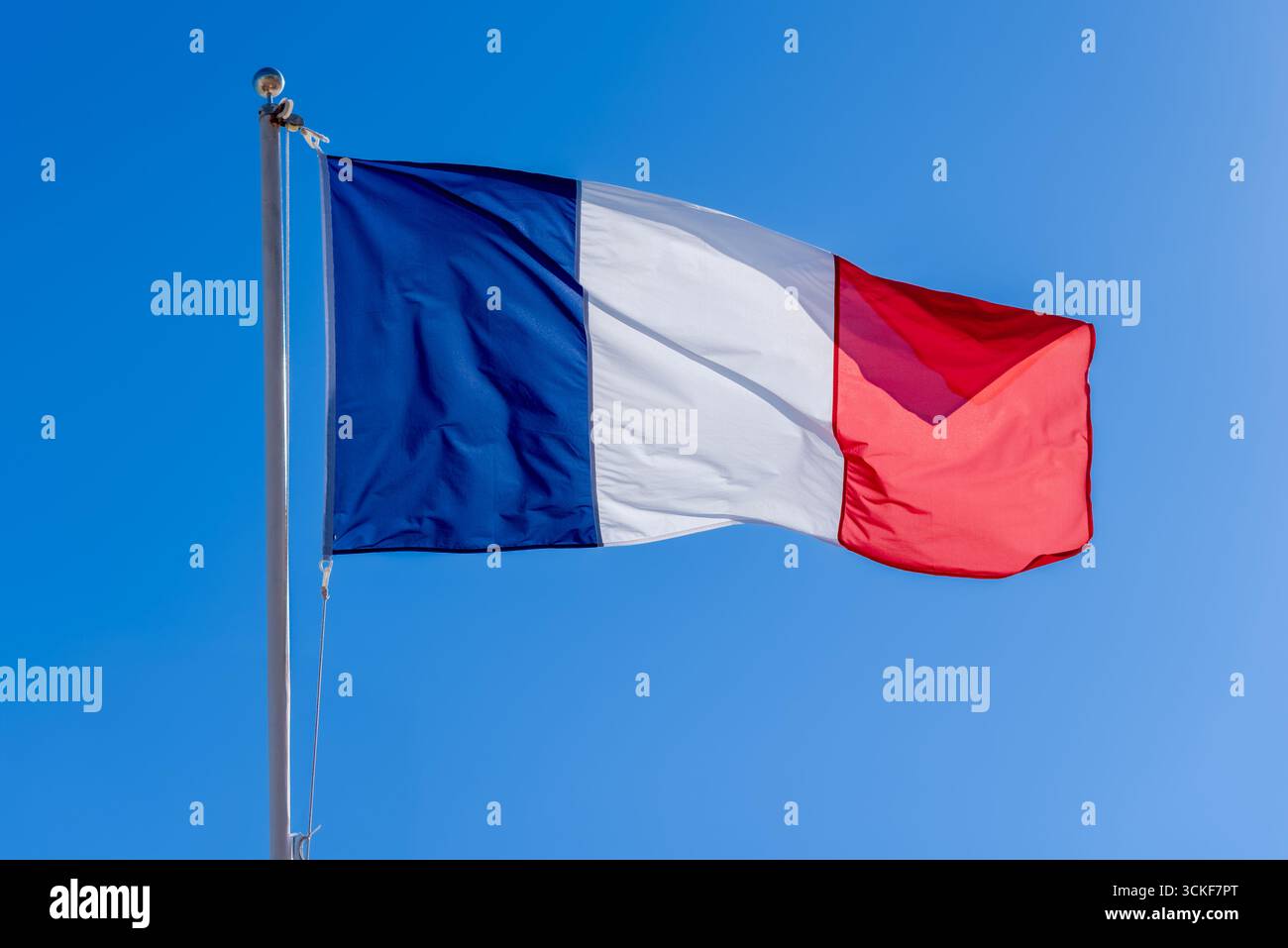 French national flag with blue, white, and red colors waving in the ...