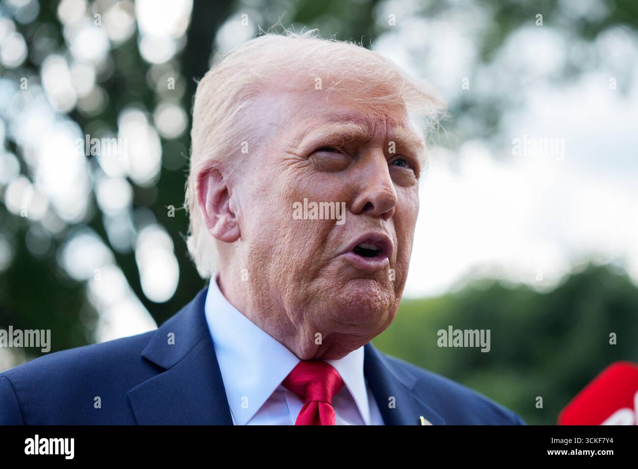 President Donald J Trump gives remarks as he departs the White House in ...