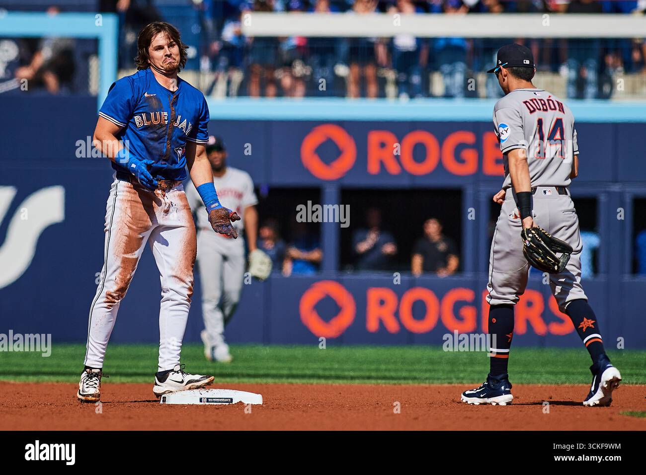 Toronto Blue Jays' Addison Barger (47) reacts after hitting an RBI ...