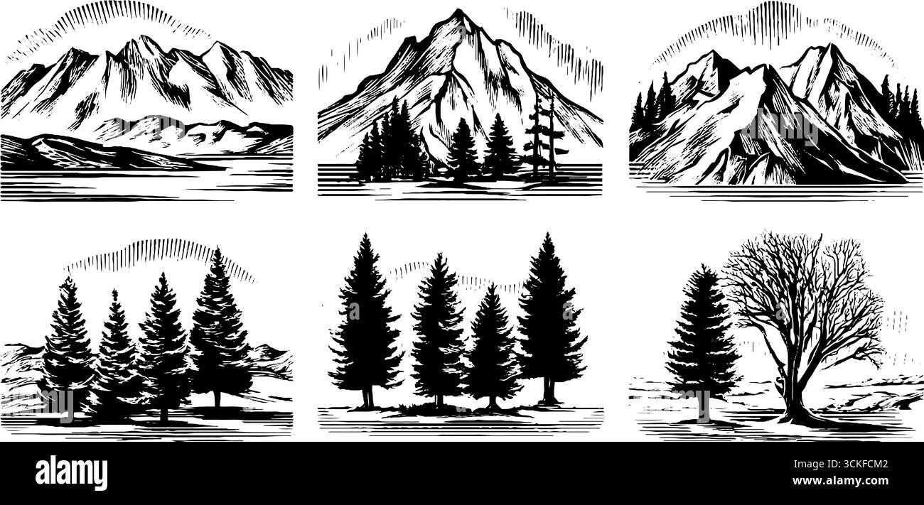 Scenic majestic mountain tree view Cut Out Stock Images & Pictures - Alamy