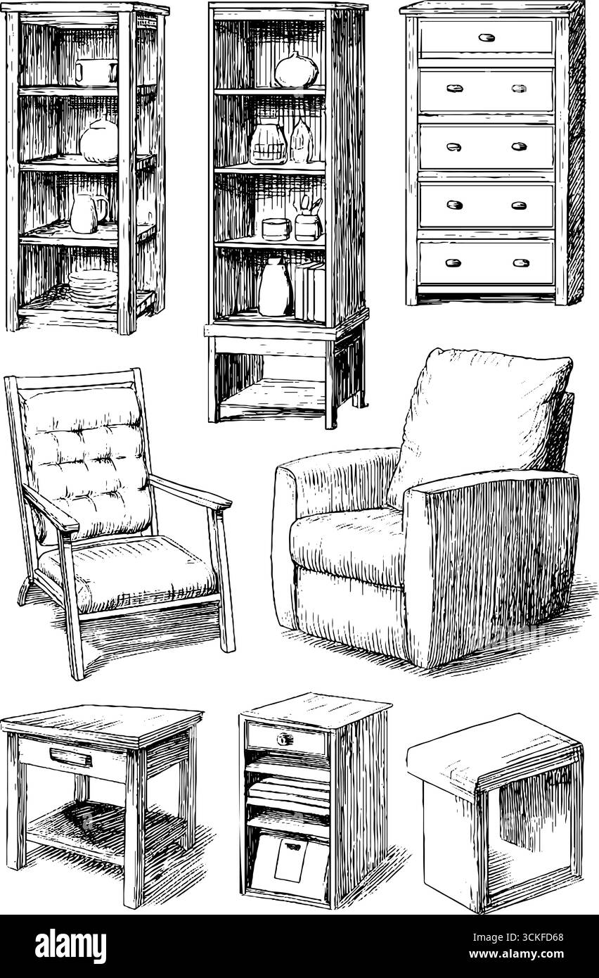 Wooden tables chairs interior Black and White Stock Photos & Images - Alamy