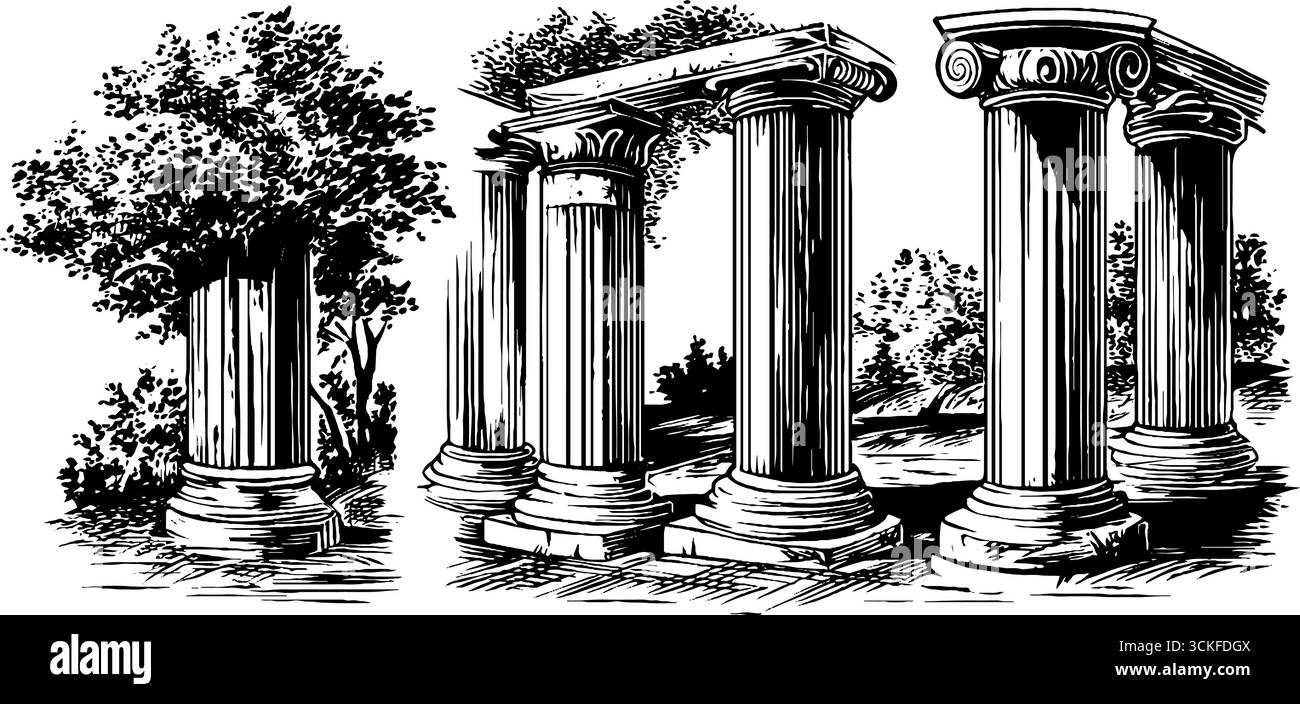 Ancient greek ruins with ionic columns surrounded by nature Stock ...