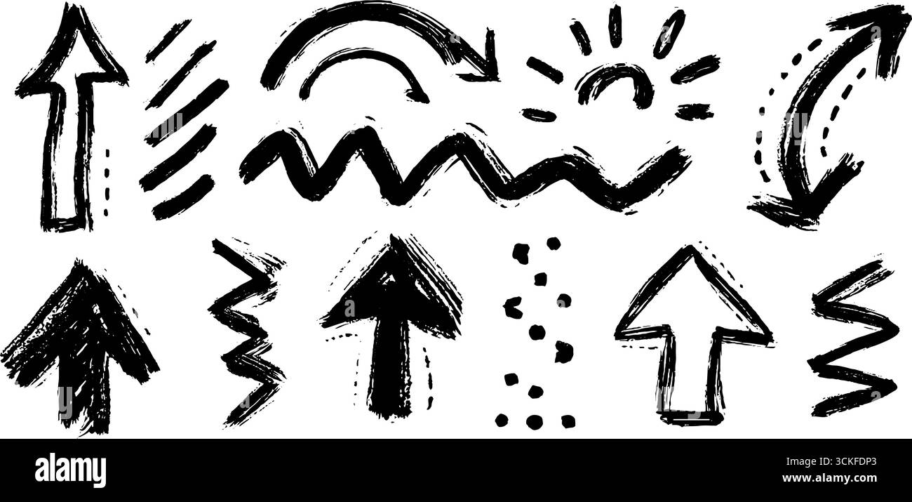 Creative hand drawn doodle set of various straight and curved arrows ...