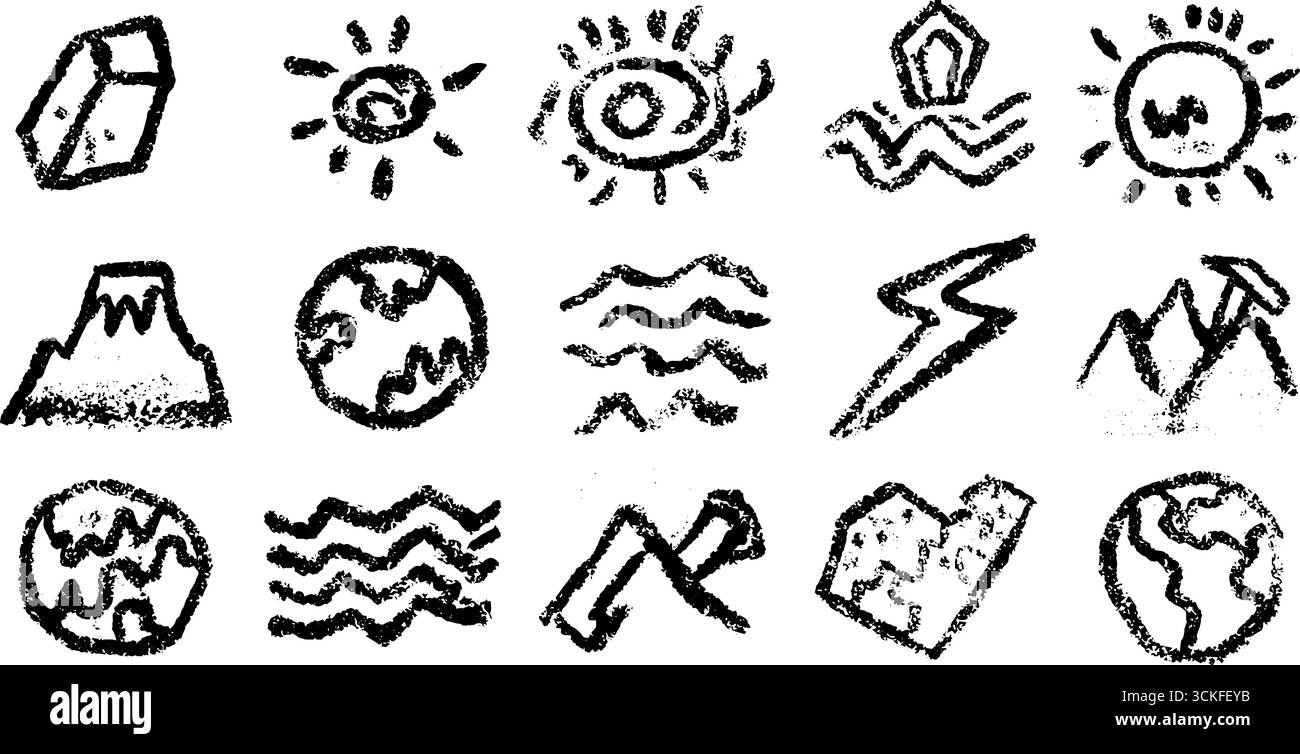 Playful geology icon set featuring rocks, fossils, and natural elements ...
