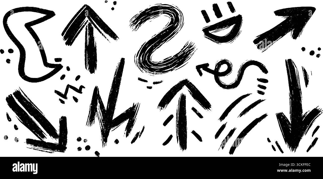 Creative doodle set of arrows featuring straight and curved designs for ...