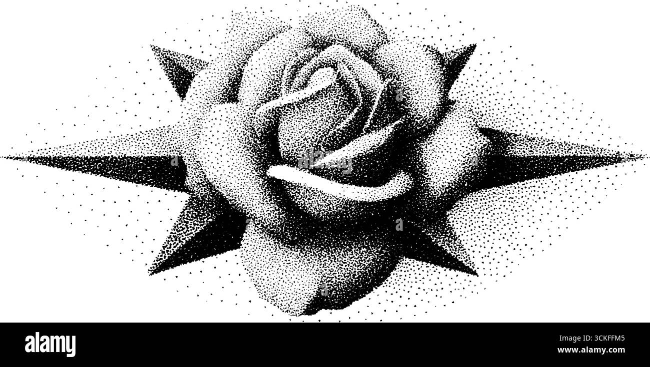 Vintage compass and rose stipple design for tattoos and artwork Stock ...