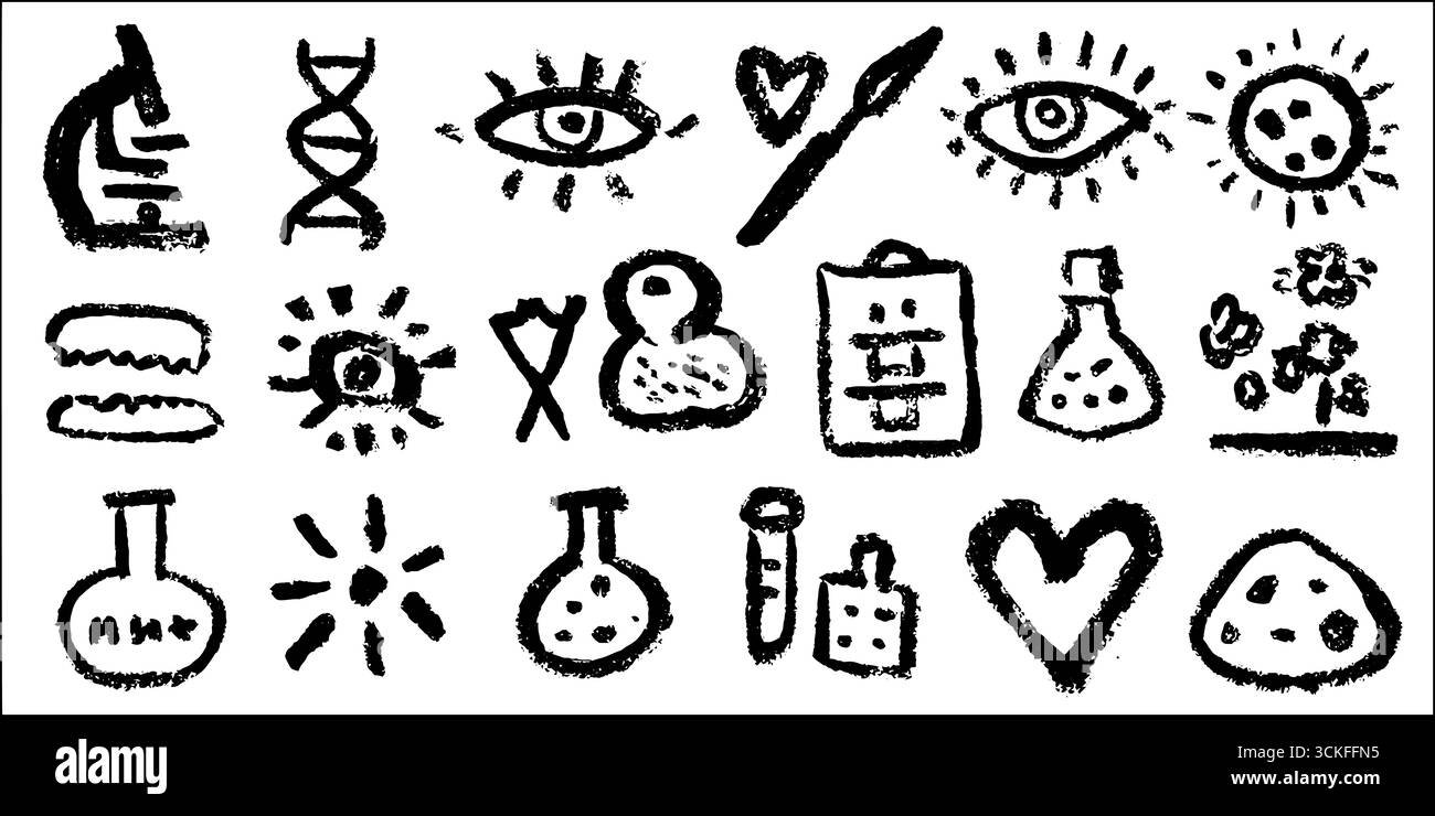 Doodle set of genetics icons featuring dna strands, chromosomes, and ...