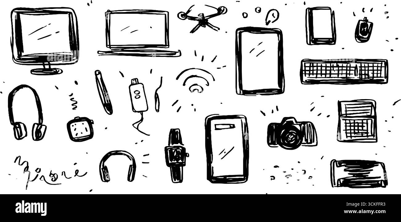 Hand drawn icons featuring Black and White Stock Photos & Images - Alamy