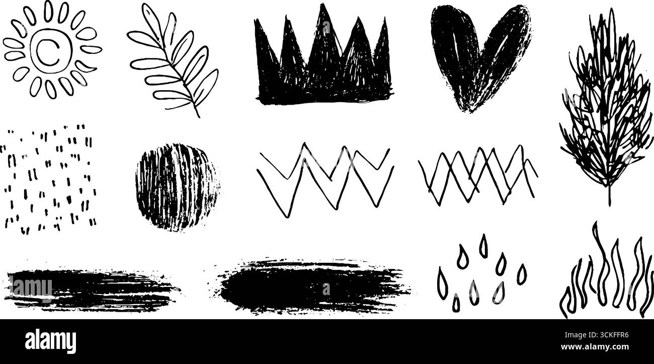 Decorative doodle set of hand-drawn textures and flower patterns for ...