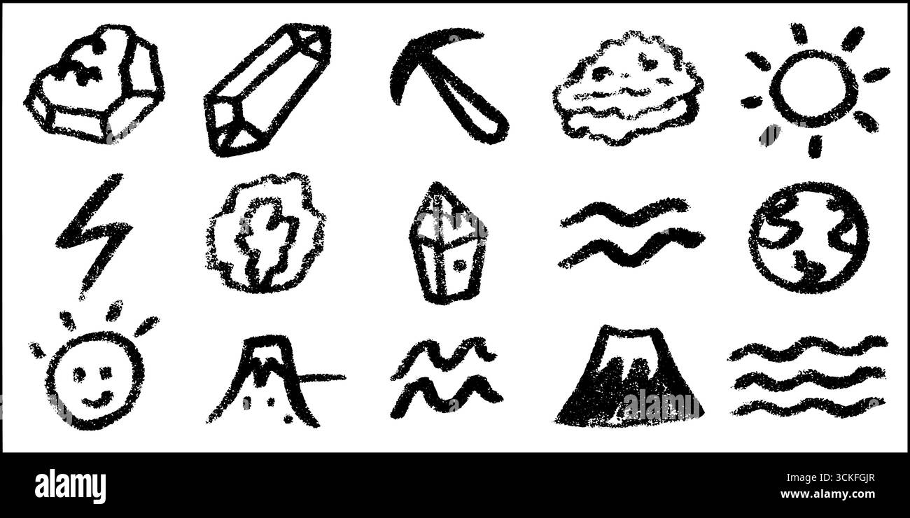 Hand drawn geology icons set with rocks, fossils, and natural elements ...