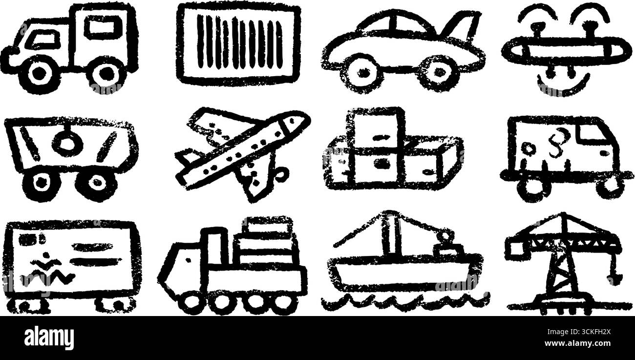 Hand-drawn doodle set of logistics and transportation icons for design ...