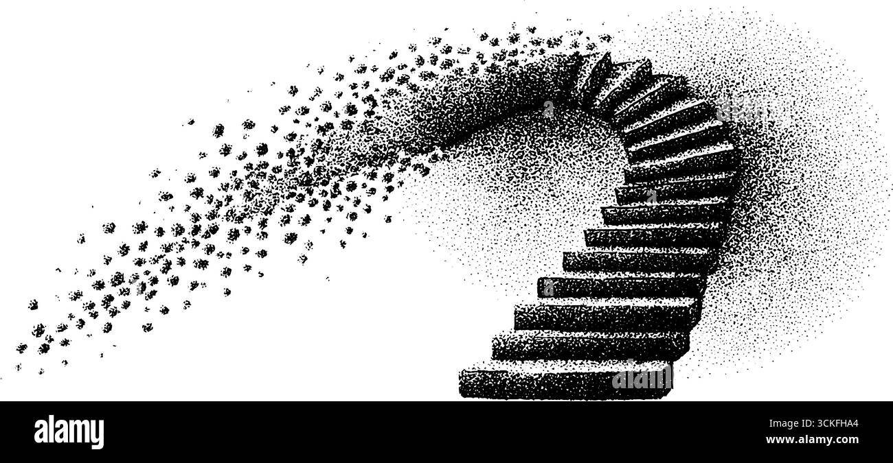Abstract spiral stairs in stipple dotwork style with gradation effect ...