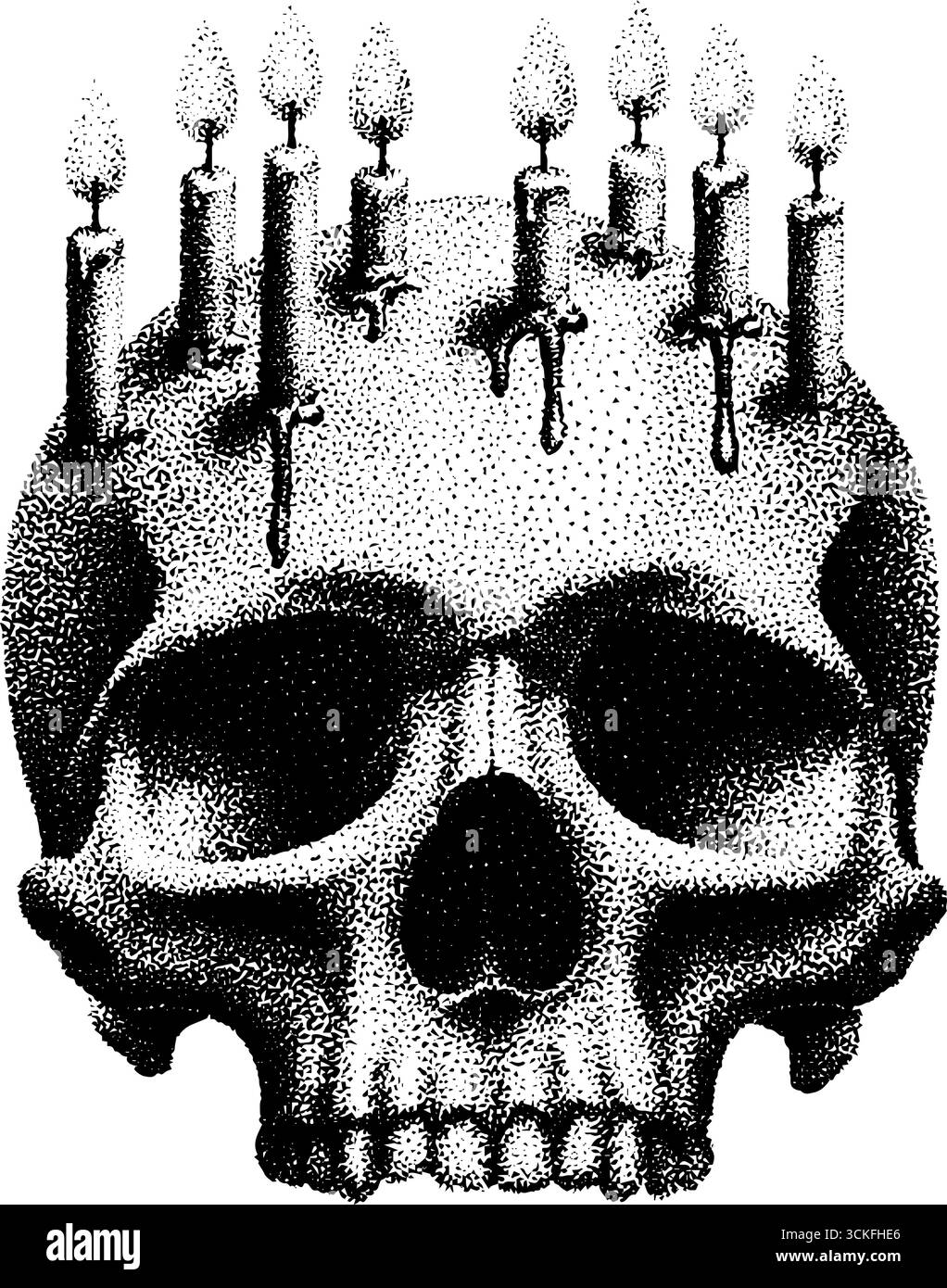 Skull with melting candles in stipple dotwork style - gothic art for ...
