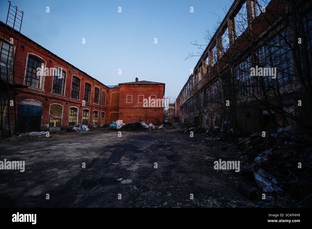 Territory of abandoned industrial area. Large old red brick industrial ...