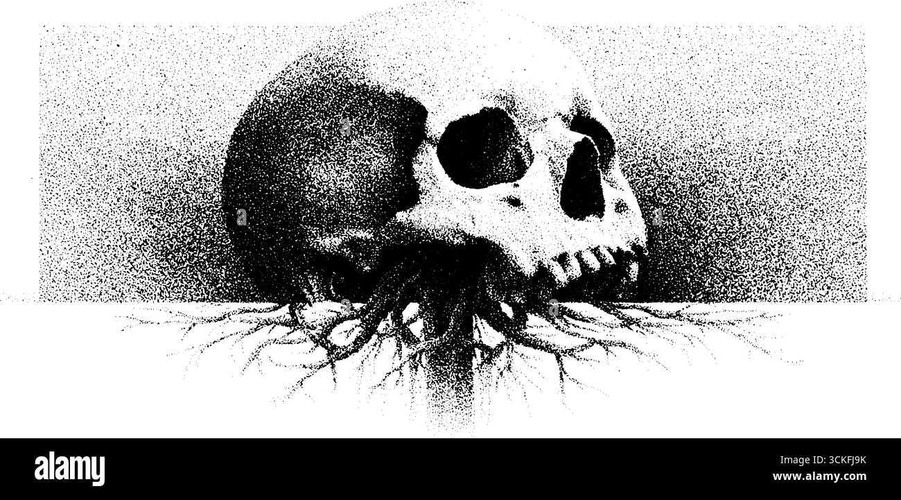 Stipple dotwork skull with roots illustration for tattoo design and ...