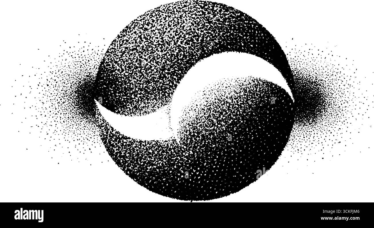 Artistic dotwork crescent and shading circle design for creative ...