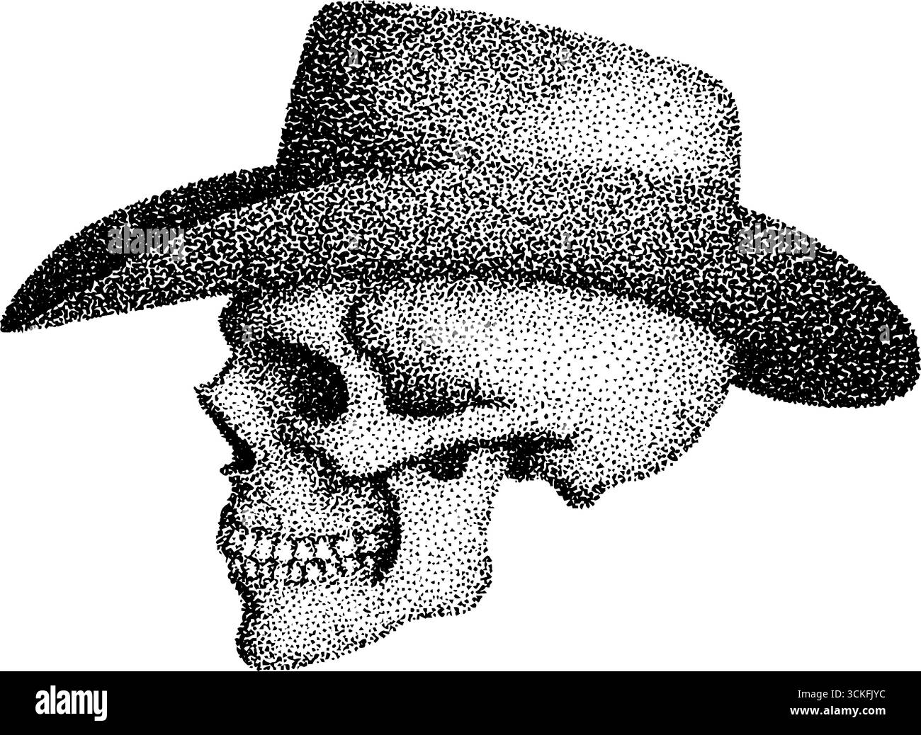Stipple art of cowboy skull in halftone dotwork style Stock Vector ...