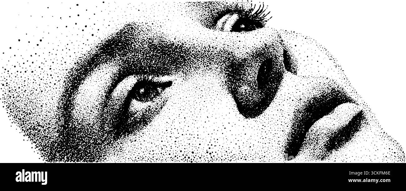 Psychedelic face stippling art with dotwork and pointillism for tattoo ...