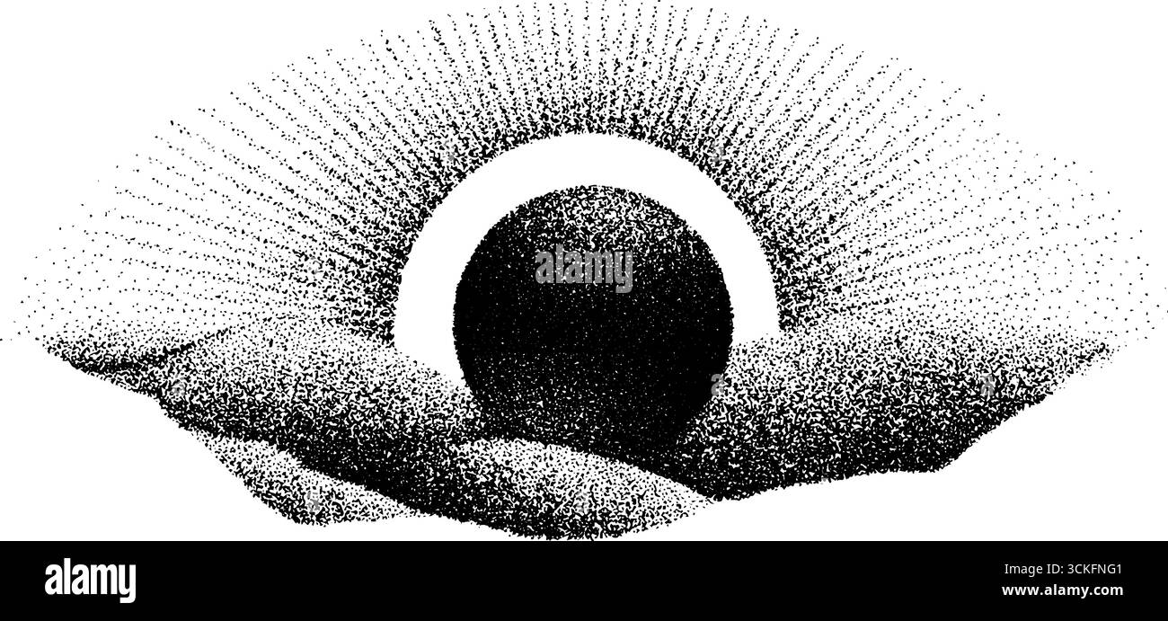 Stippling dotwork art depicting a solar eclipse in vintage style for ...