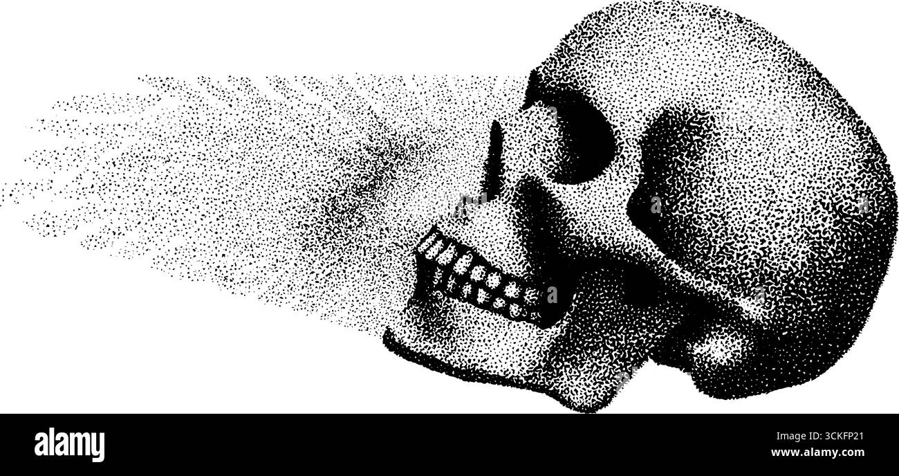 Stippling dotwork illustration of a vintage sugar skull with halftone ...